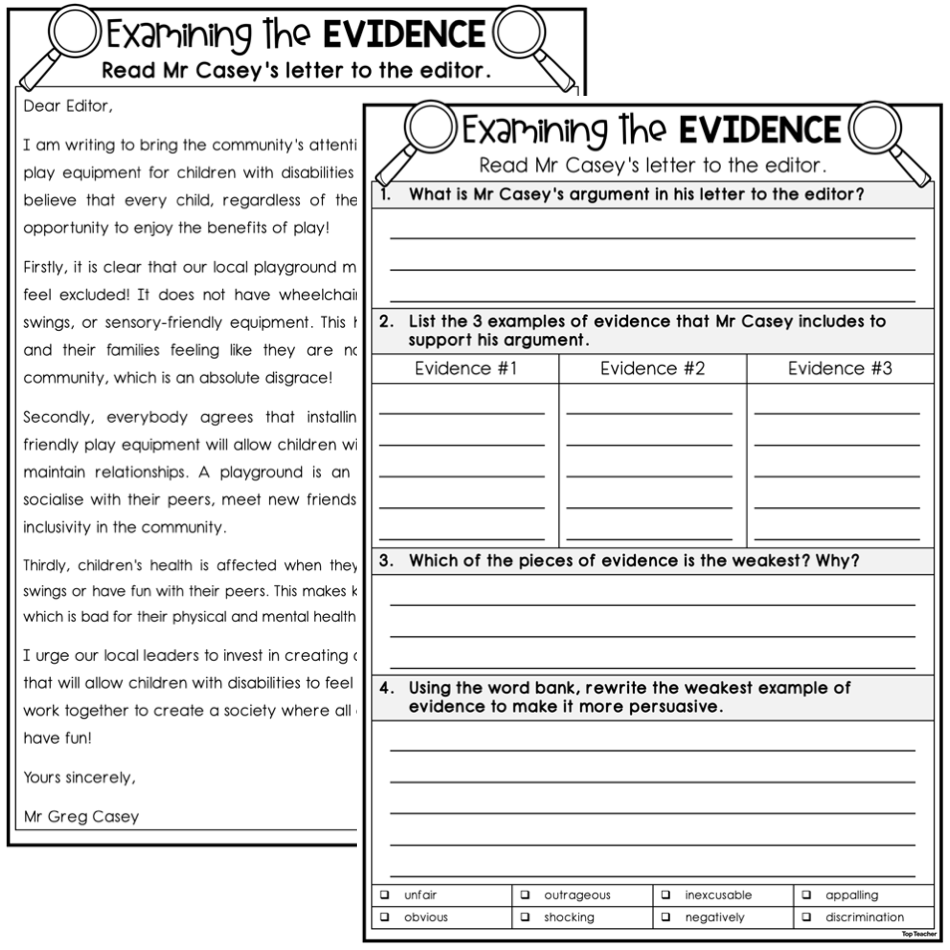 Examining the Evidence: Persuasive Texts - Top Teacher Examining the Evidence: Persuasive Texts - Top Teacher