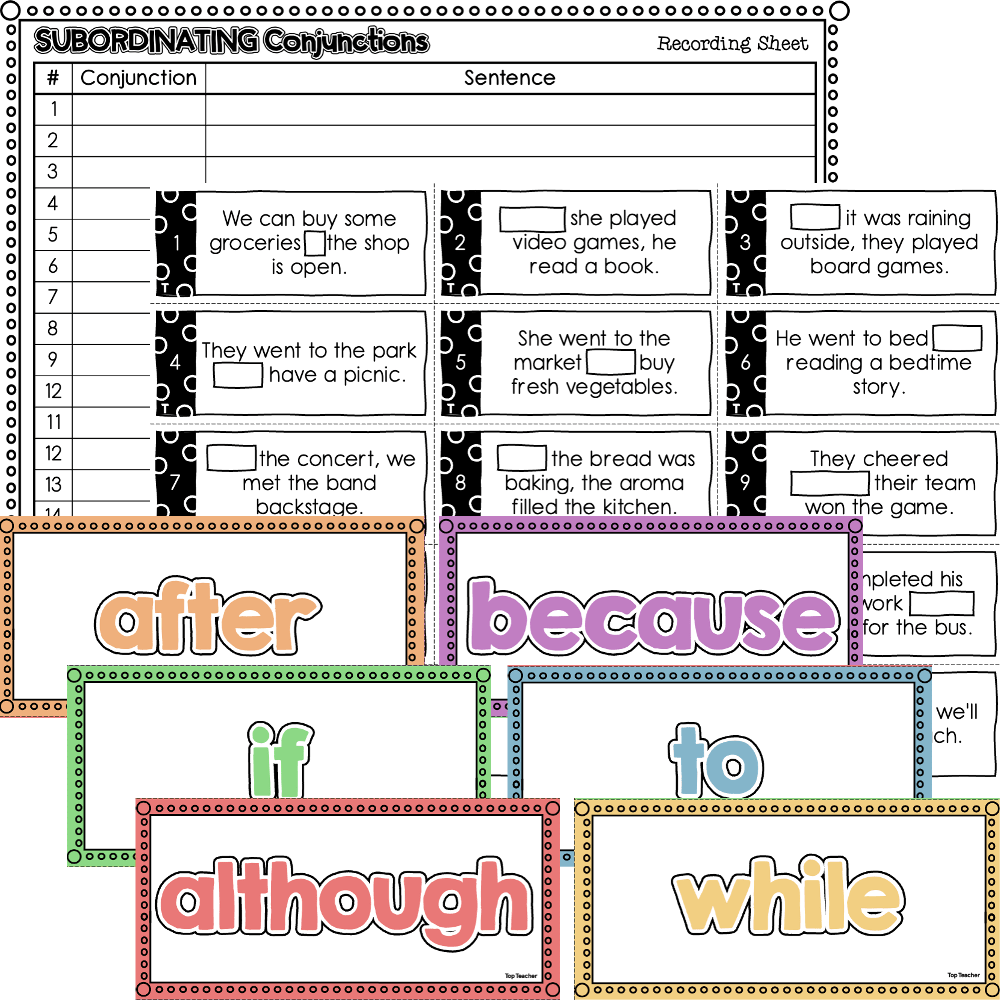Subordinating Conjunctions Sorting Activity - Top Teacher Subordinating Conjunctions Sorting Activity - Top Teacher