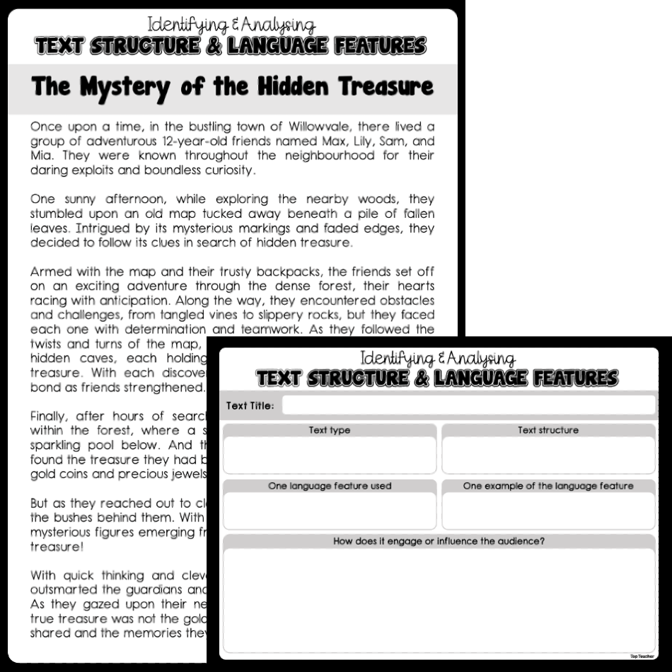 Analysing Text Structure & Language Features Worksheets - Top Teacher Analysing Text Structure & Language Features Worksheets - Top Teacher